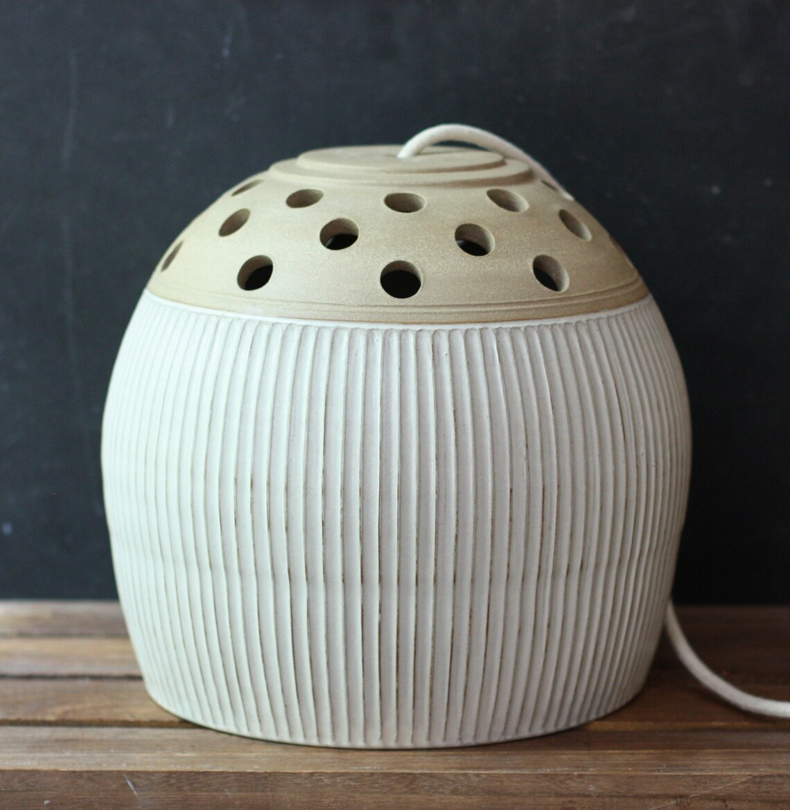 Hand Carved Pottery Pendant Light: Creamy White Glaze, Original Artwork ...