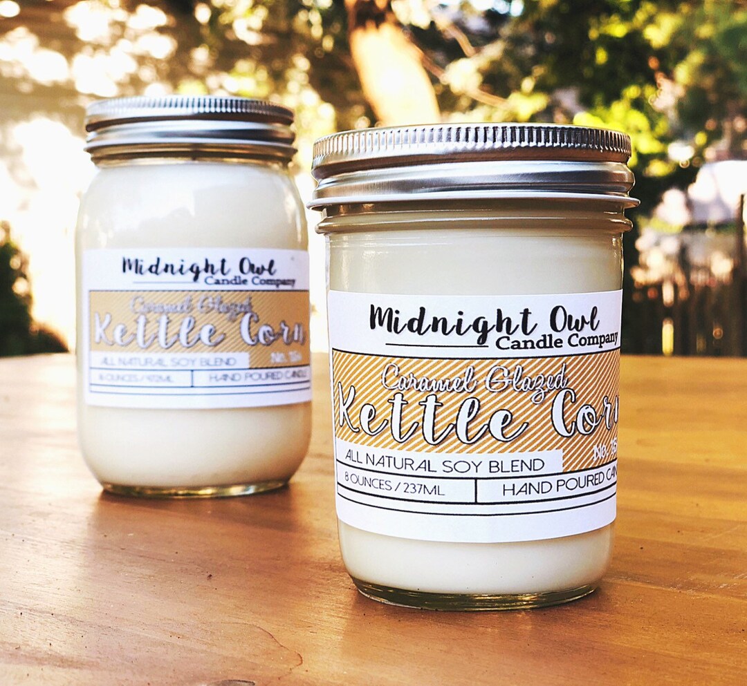 Caramel Kettle Corn Scented Mason Jar Candle 8oz or 16oz - Scented Soy ...