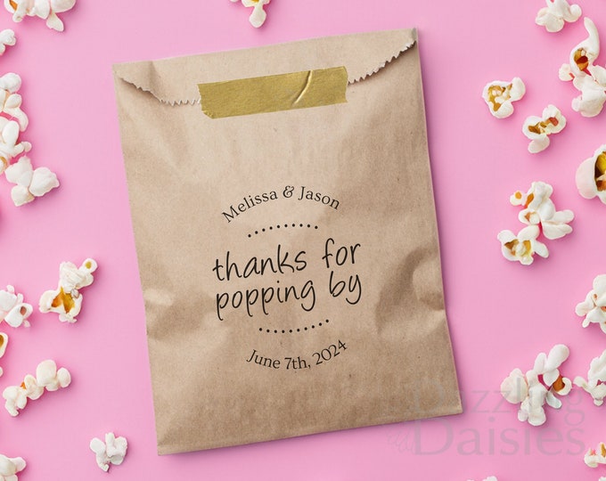 Thanks for Popping by Popcorn Bags Black and Gold Script Candy Buffet ...
