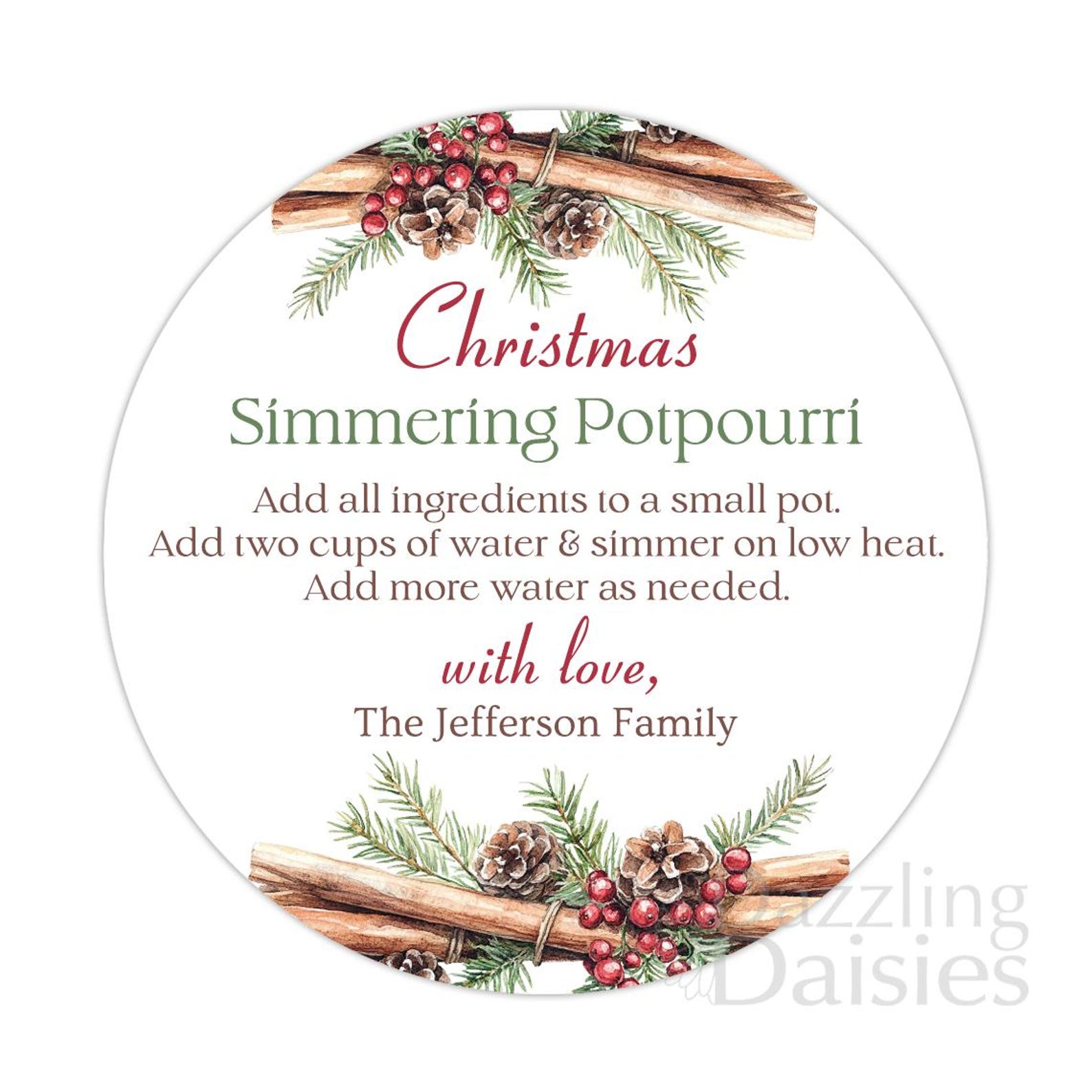 Christmas Simmer Pot Label, Seasonal Potpourri Stickers Printed ...