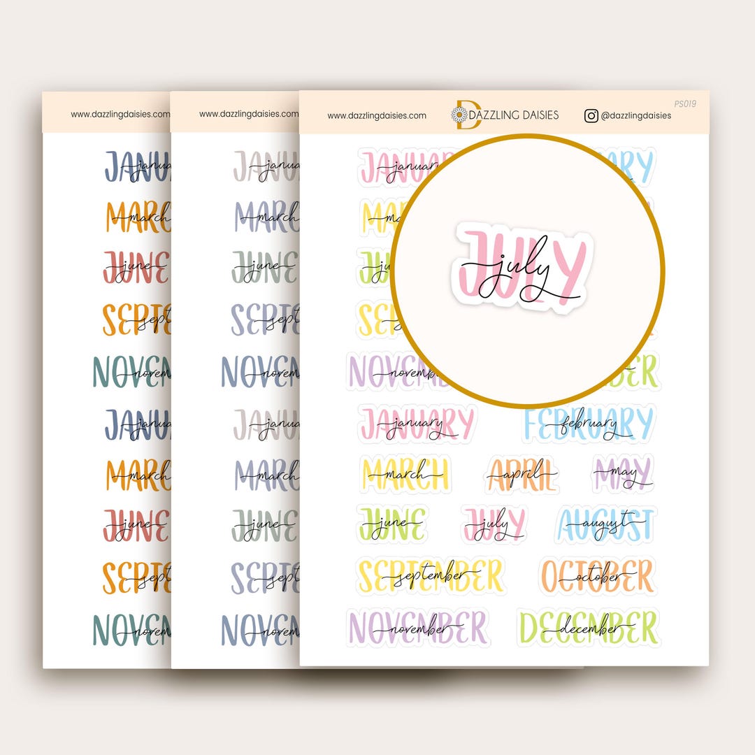 Month Header Sticker for Calendar, Agenda, Months Planner Stickers ...