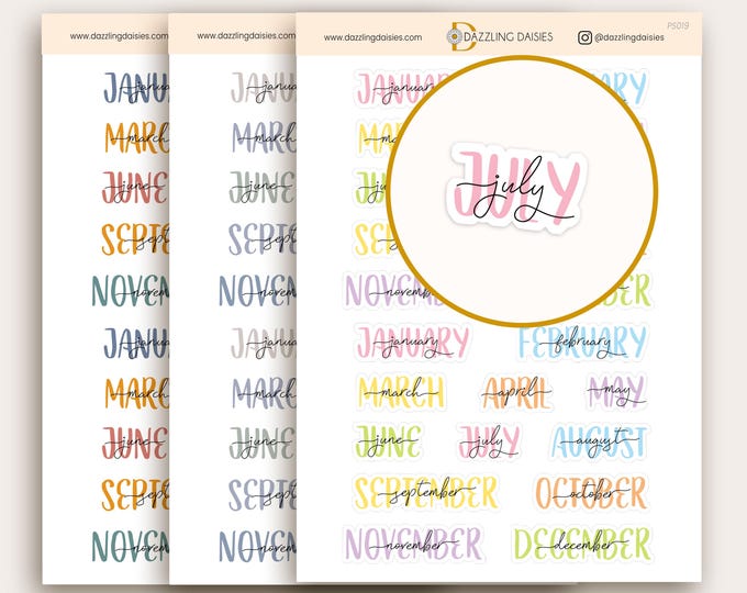 Month Header Sticker for Calendar, Agenda, Months Planner Stickers ...
