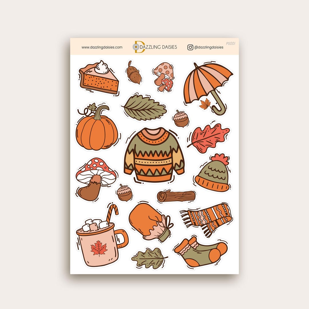 Fall Stickers Sheet for Planner, Journal, Scrapbook, Calendar, Seasonal ...