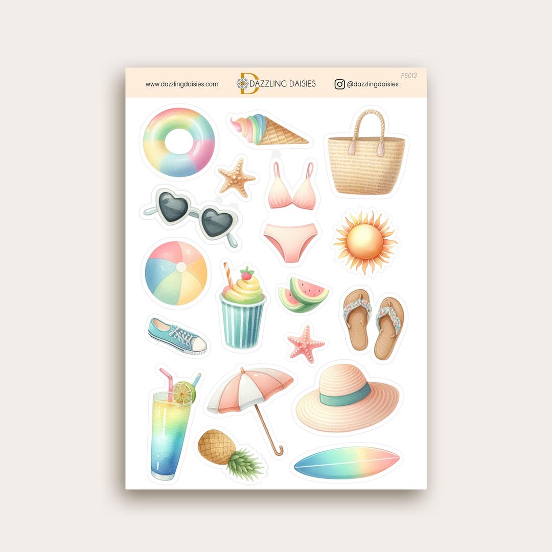 Beach Sticker Sheet for Planner, Journal, Scrapbook, Calendar, Summer ...