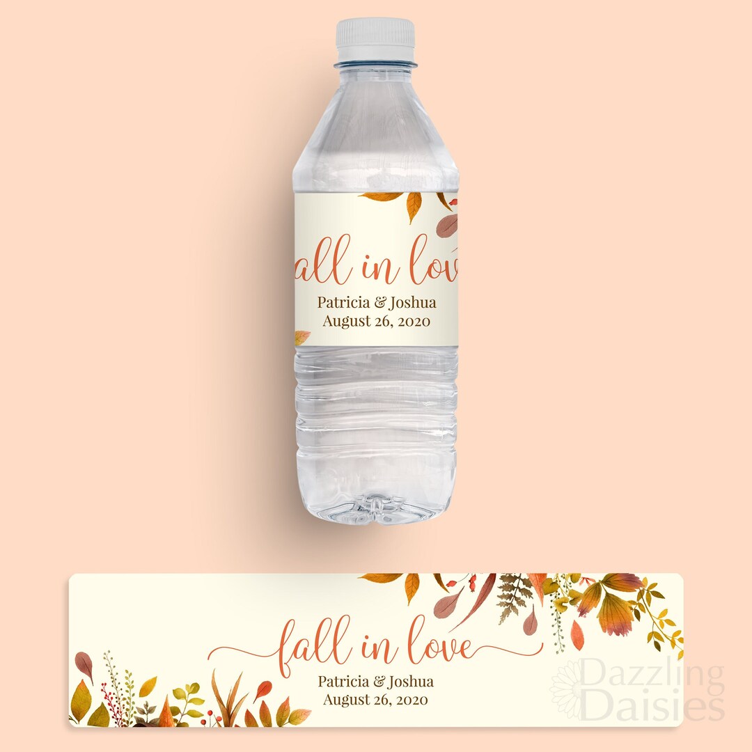 Fall in Love Water Bottle Labels for Wedding or Bridal Shower, Floral ...