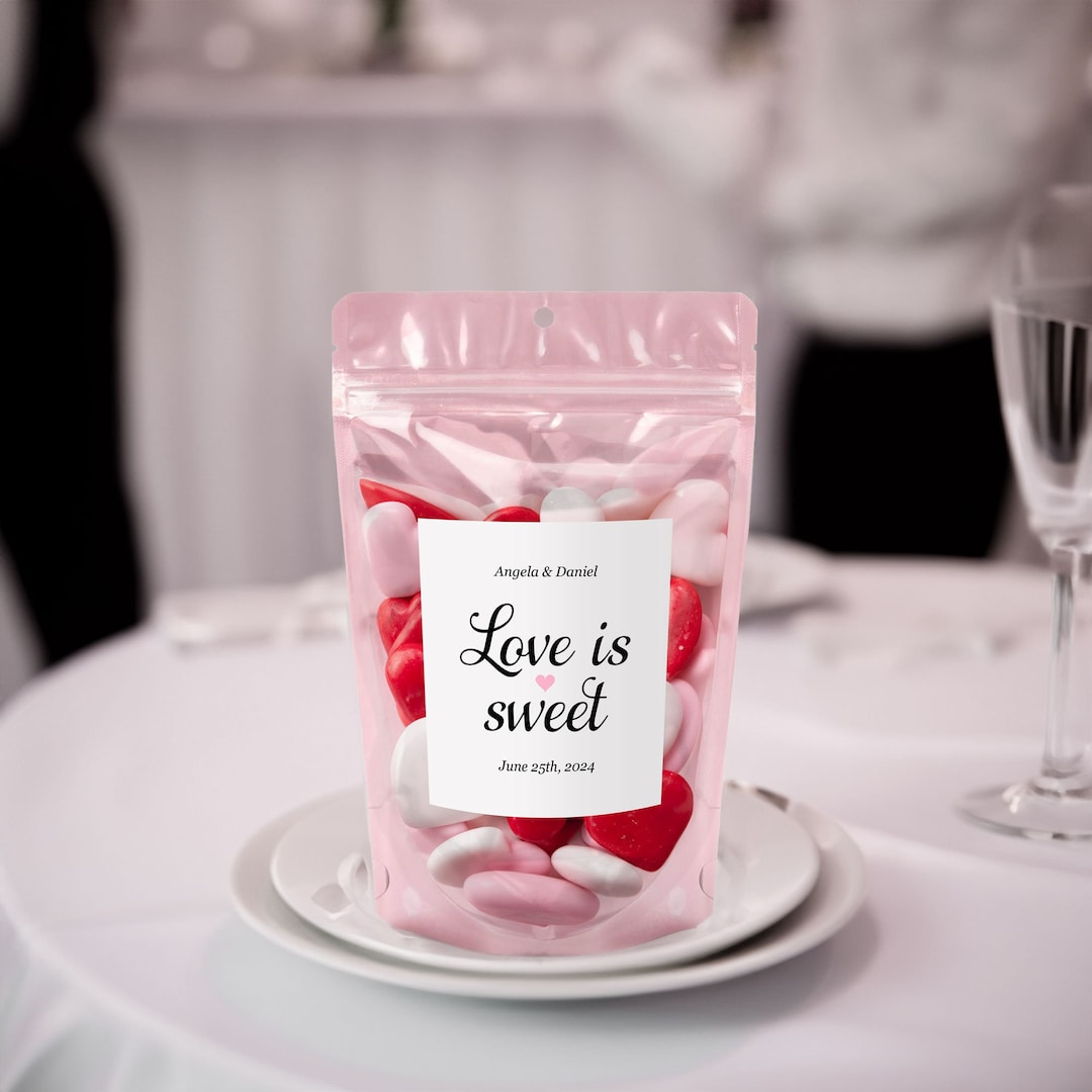 Love is Sweet Treat Bags, Personalized Candy Pouch With Stickers for ...