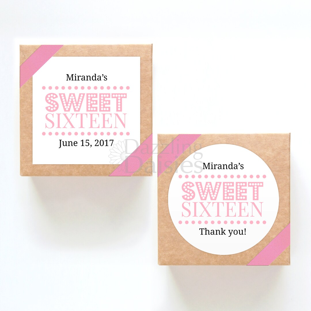 Sweet 16 Birthday Favor Stickers Personalized, Custom Sixteen Party ...