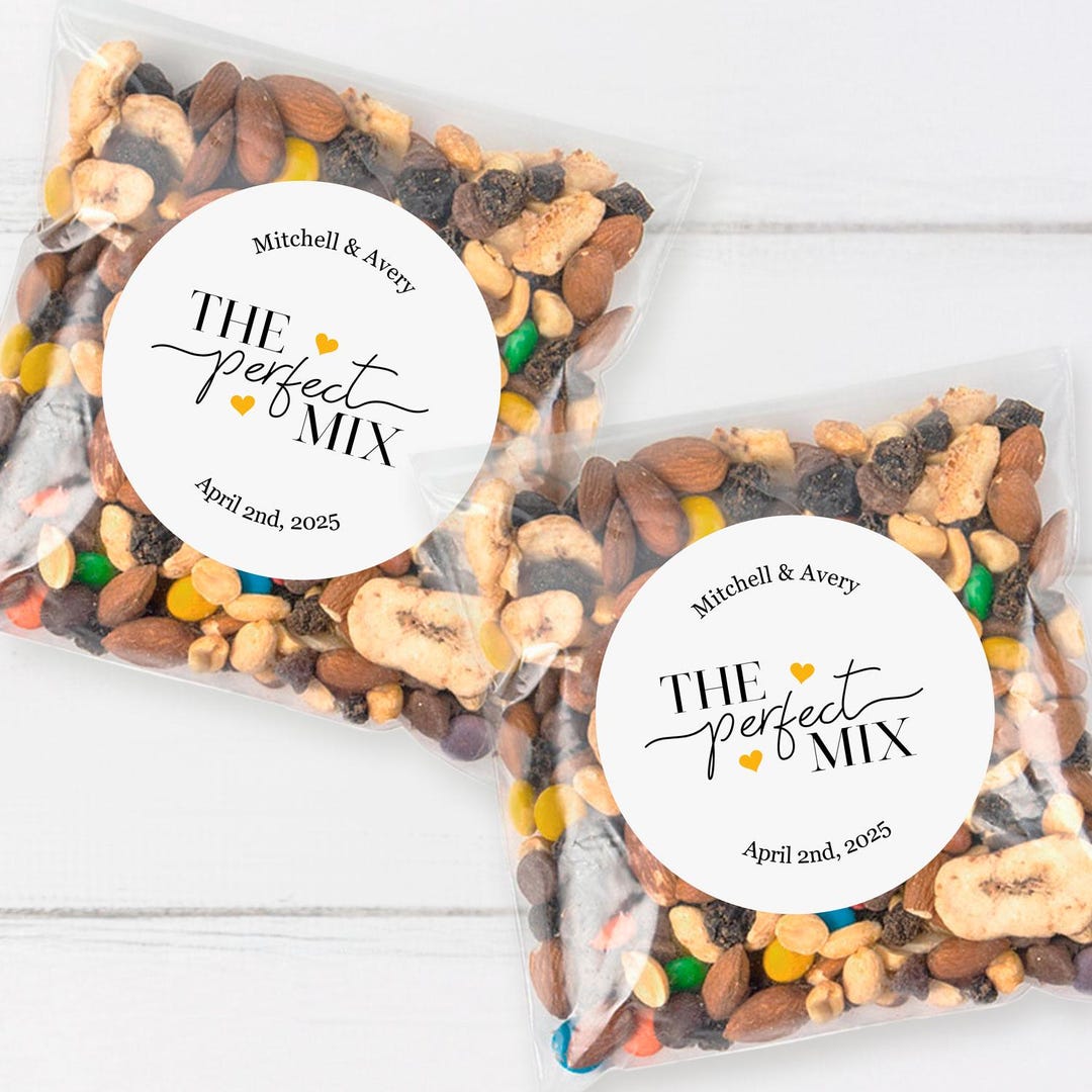 The Perfect Mix Stickers and Bags, Trail Mix Wedding Favors, Edible ...