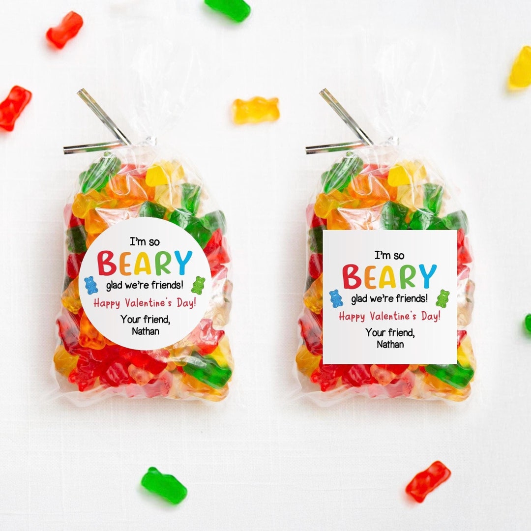 Beary Glad Were Friends Stickers, Gummy Bears Valentines Label, Gummie ...