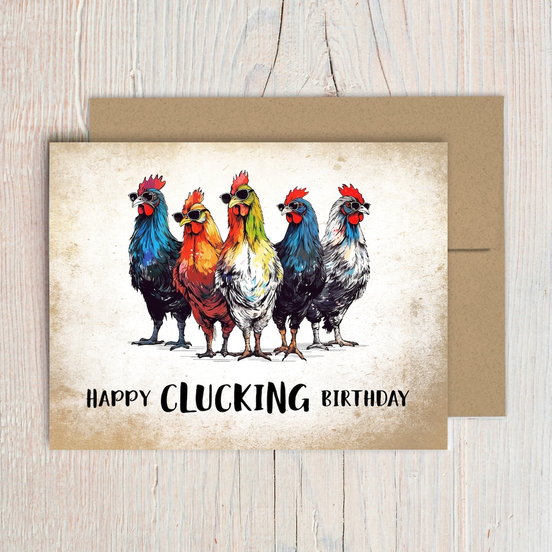 Chicken Birthday Card, Funny Rooster Greeting Card for Him, Blues ...