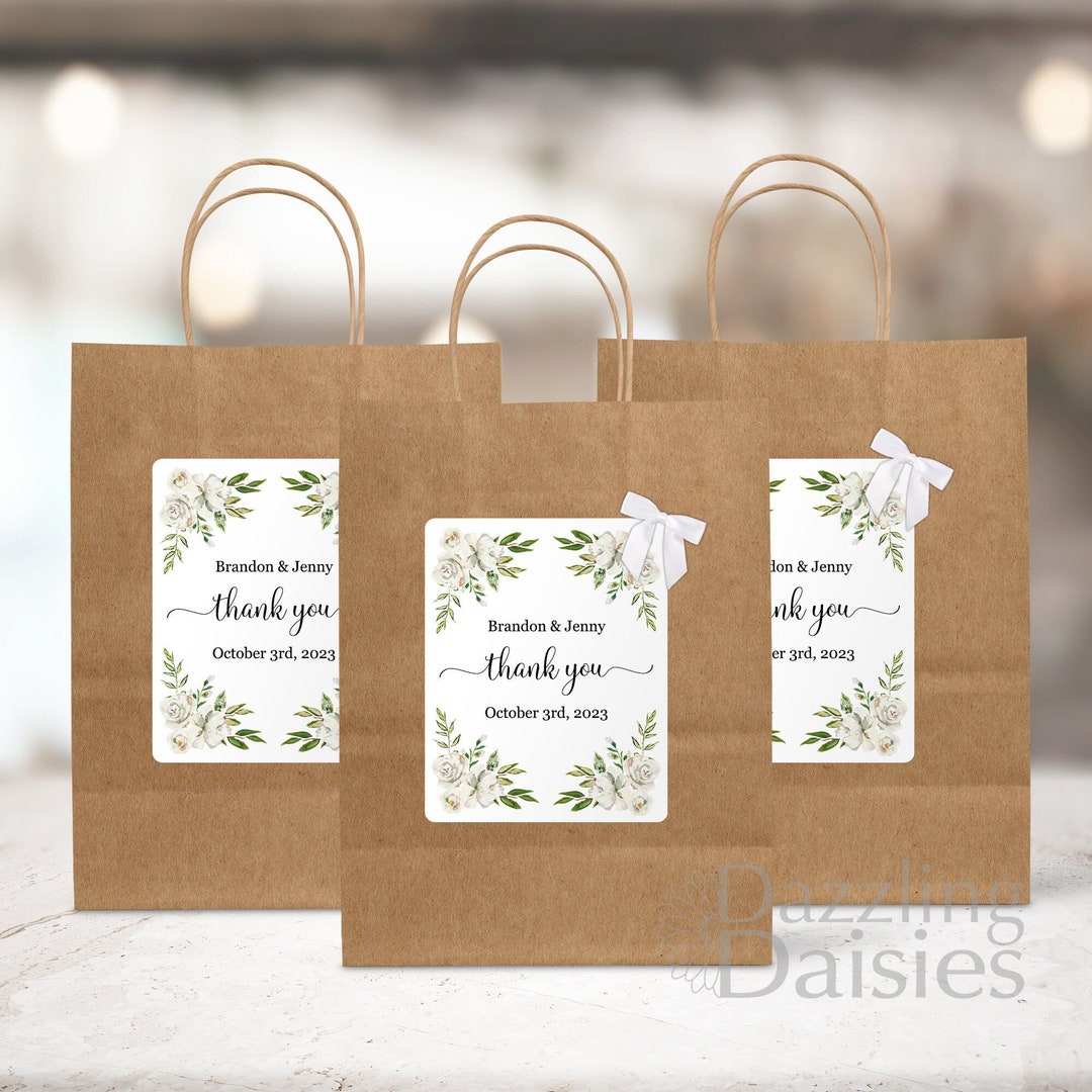 White Floral Thank You Bags, Personalized Wedding Goodie Bag for Favors ...