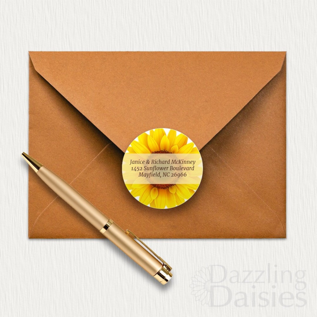 Sunflower Address Labels, Round Return Mailing Stickers, Envelope Seals ...