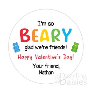 Beary Glad Were Friends Stickers, Gummy Bears Valentines Label, Gummie ...