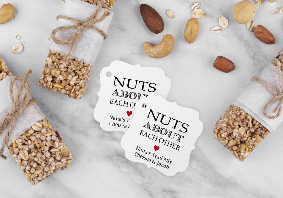 Trail Mix Favor Tags for Wedding, Bridal Shower Tag, Nuts About Each ...
