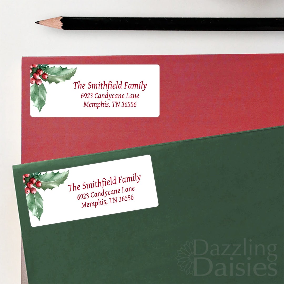 Christmas Return Address Labels, Holiday Season, Simple Elegant Holly ...