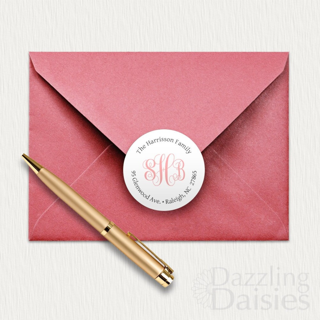 Round Monogram Address Labels, Personalized Return Address Stickers ...