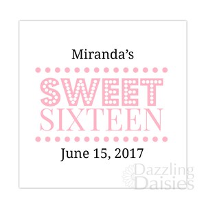 Sweet 16 Birthday Favor Stickers Personalized, Custom Sixteen Party ...