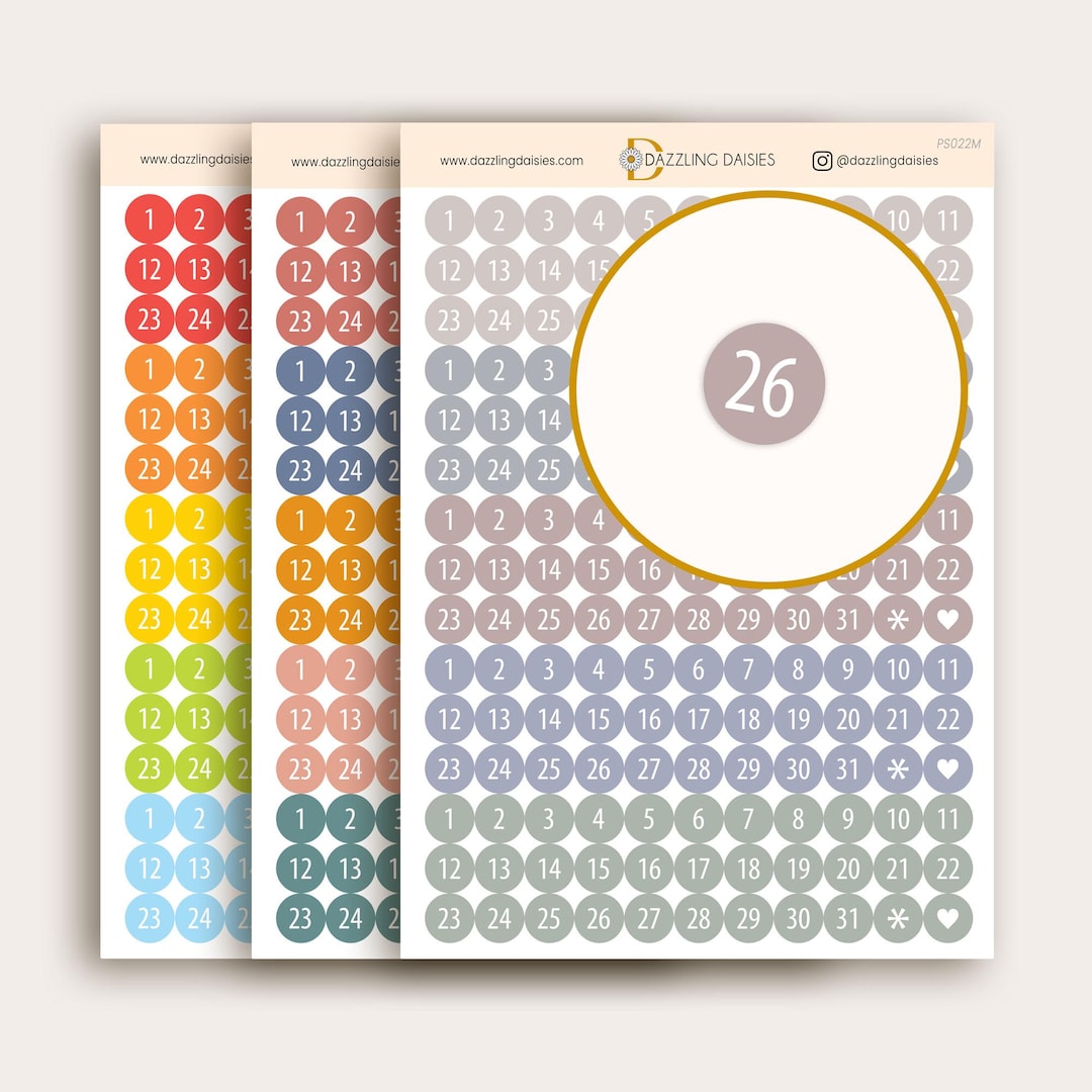 Date Dots Planner Stickers: Calendar Number Stickers - Etsy