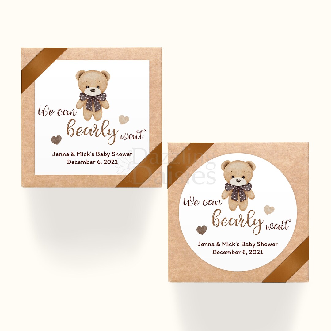 We Can Bearly Wait Stickers, Teddy Bear Baby Shower Labels, Bear Themed ...