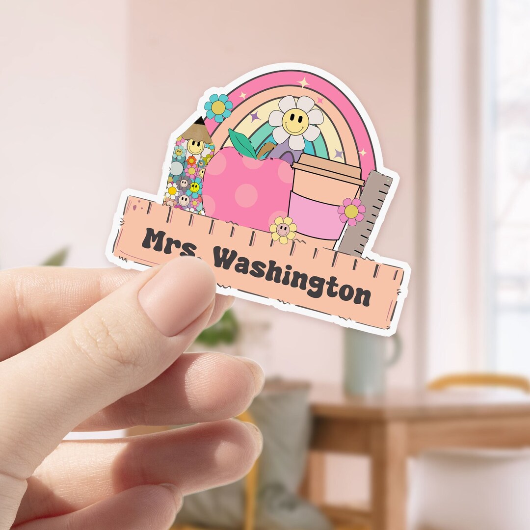 Retro Teacher Name Stickers 8, Personalized Name Labels for Laptop ...