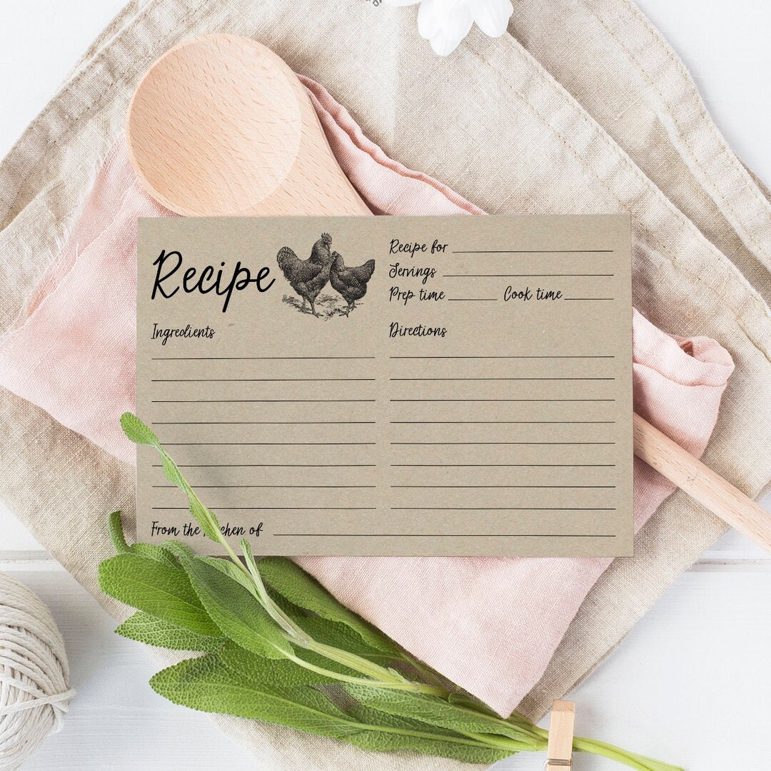 Farmhouse Recipe Cards Recipe Cards With Chickens Rustic Recipe Cards ...