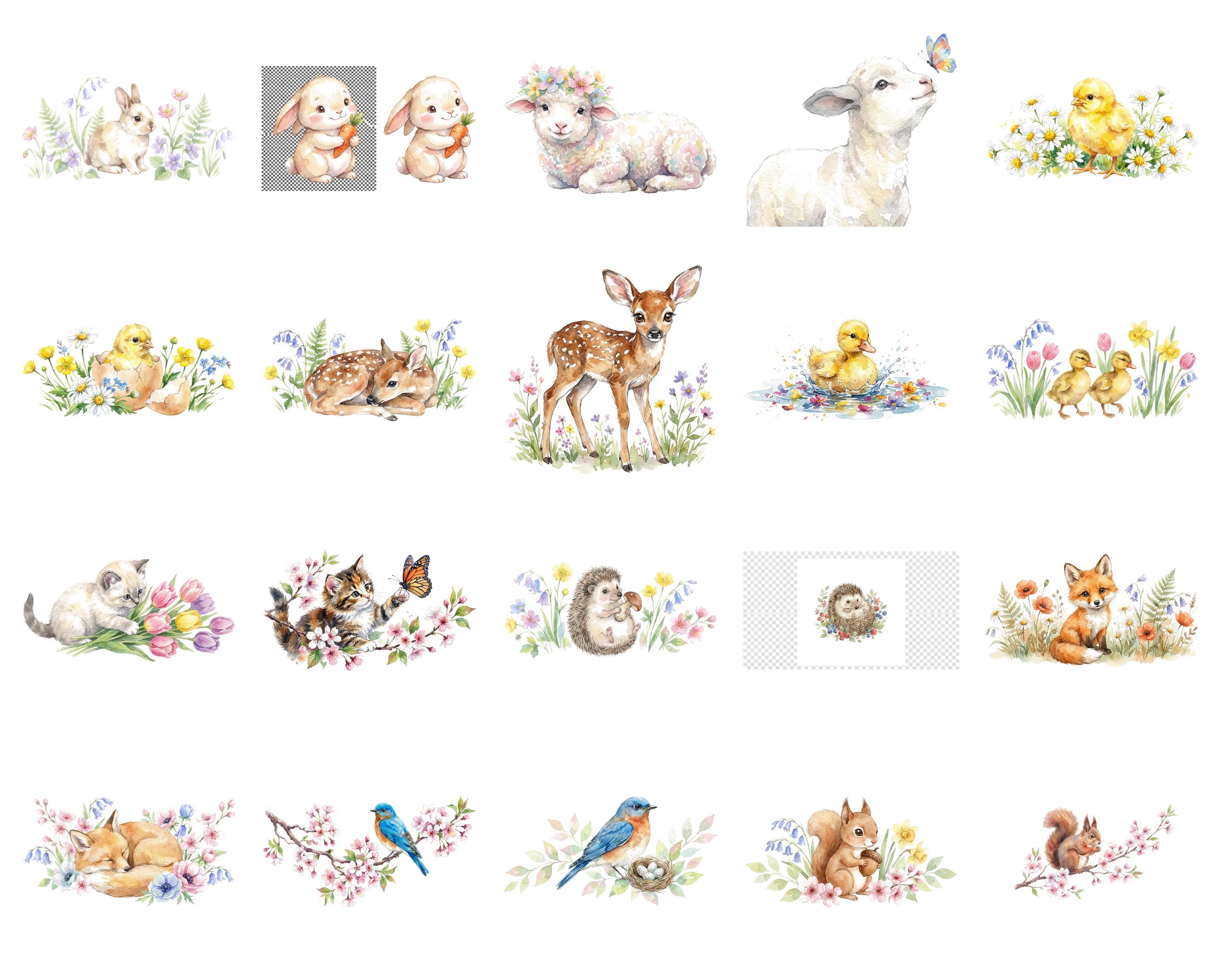 Spring Animals Clipart PNG, 20 Watercolor Baby Animal Clipart, Easter ...