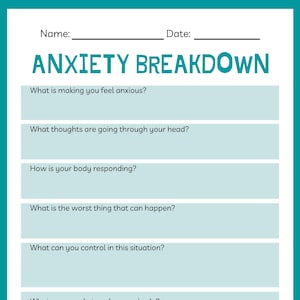 Anxiety Break Down Worksheet color & B/W (Instant Download) - Etsy