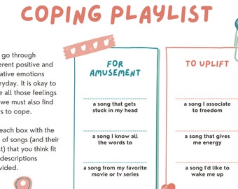 Coping Skills Playlist Therapy Worksheet - Etsy