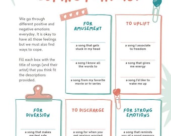 Coping Skills Playlist Therapy Worksheet - Etsy