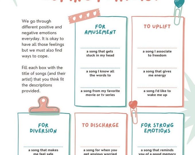 Ultimate Coping Playlist Worksheet - Etsy Canada