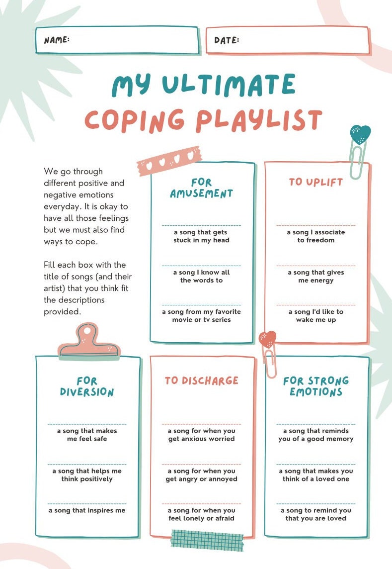 Ultimate Coping Playlist Worksheet - Etsy UK