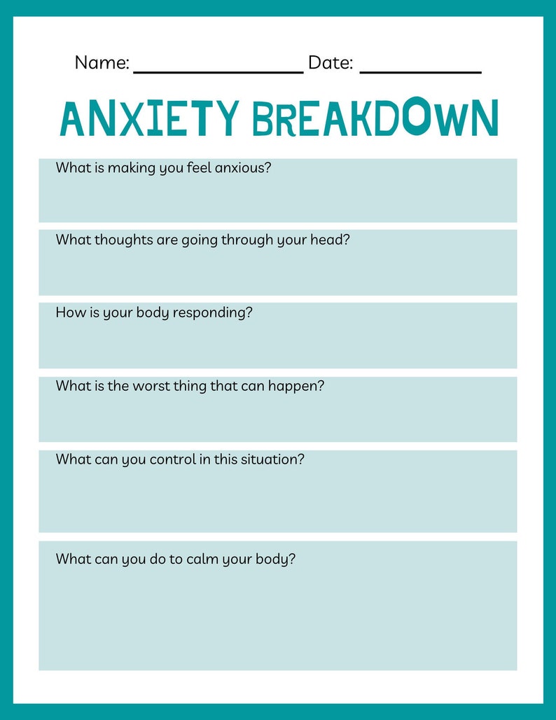 Anxiety Break Down Worksheet (color & B/W) - Etsy