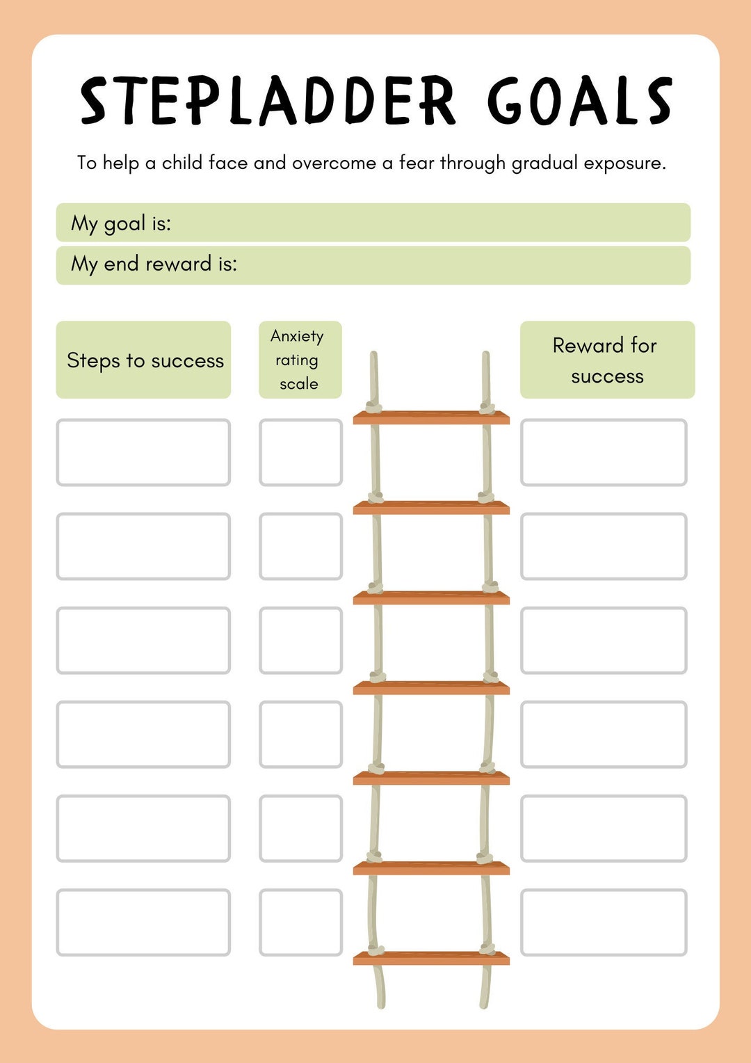 Facing Fear Gradual Exposure Worksheet for Children and Teens - Etsy ...