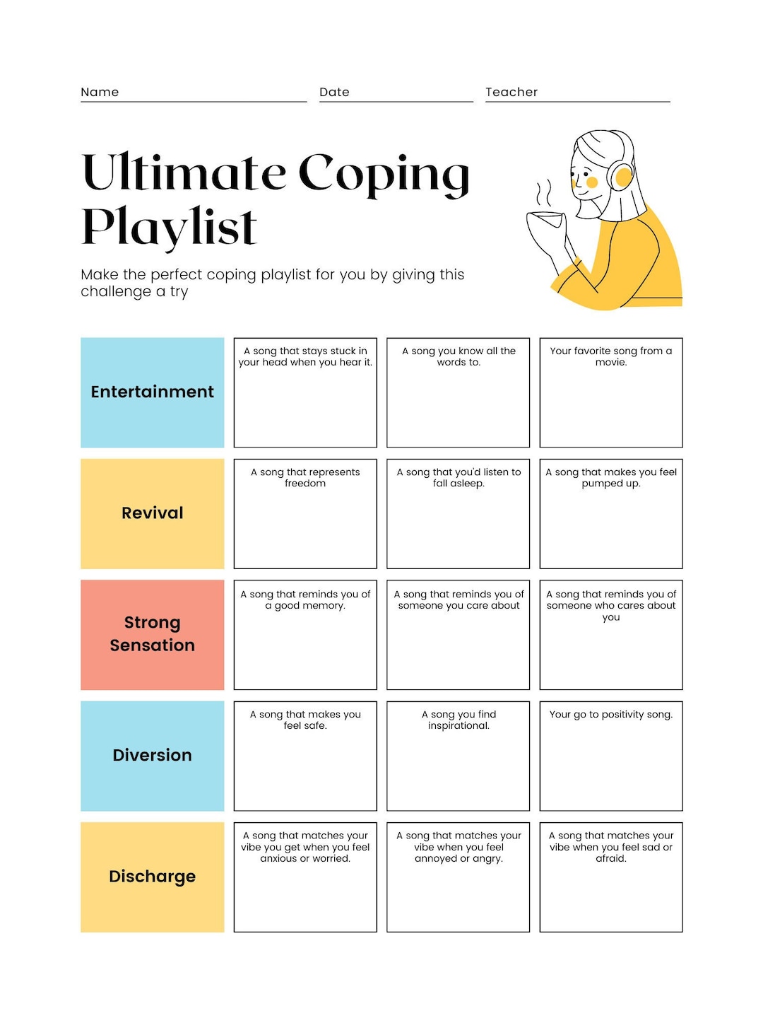 Ultimate Coping Playlist Worksheet - Etsy