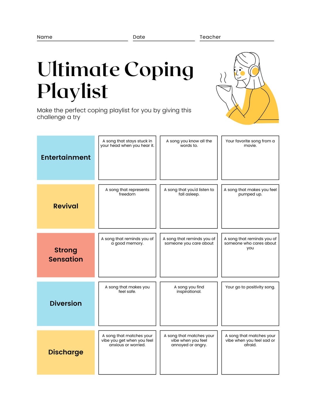 Ultimate Coping Playlist Worksheet - Etsy