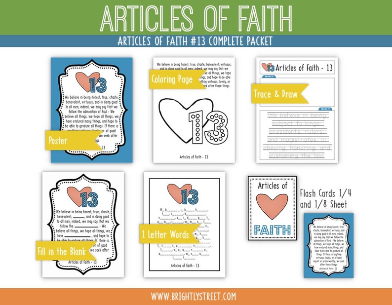 Articles of Faith 13 Complete Packet MEMORIZE the Articles of | Etsy