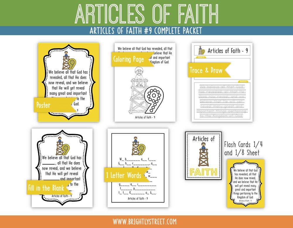 Articles of Faith #9 Complete Packet MEMORIZE the Articles of Faith - Etsy