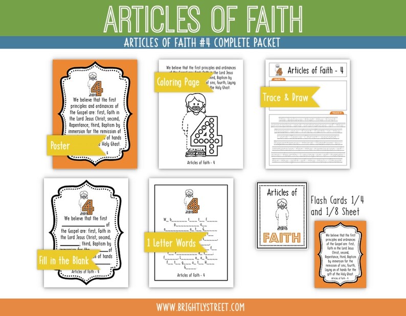 Articles of Faith 4 Complete Packet MEMORIZE the Articles of | Etsy