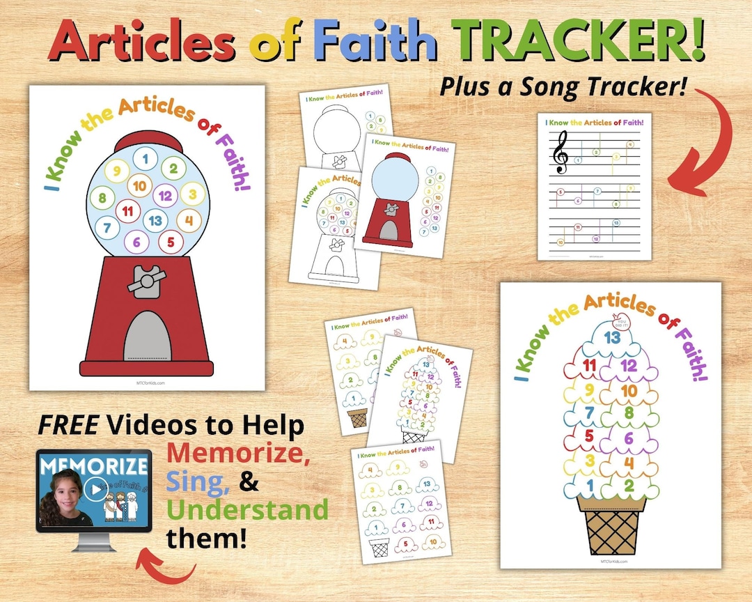 Articles of Faith Tracker Charts - Etsy