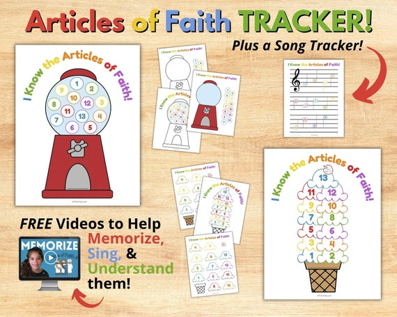 Articles of Faith Tracker Charts - Etsy