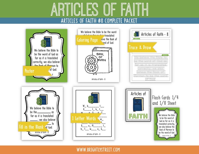 Articles of Faith 8 Complete Packet MEMORIZE the Articles of | Etsy
