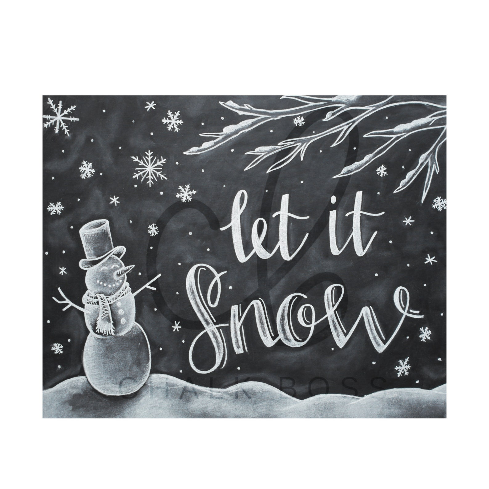 Let It Snow Snowman Art Chalkboard Art Snowman Print | Etsy