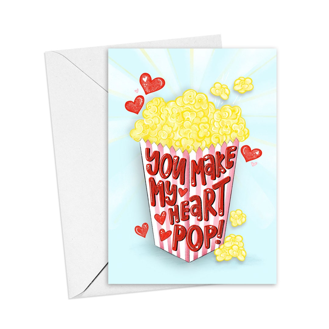 You Make My Heart Pop / Anniversary Card / Popcorn Lovers / Funny ...