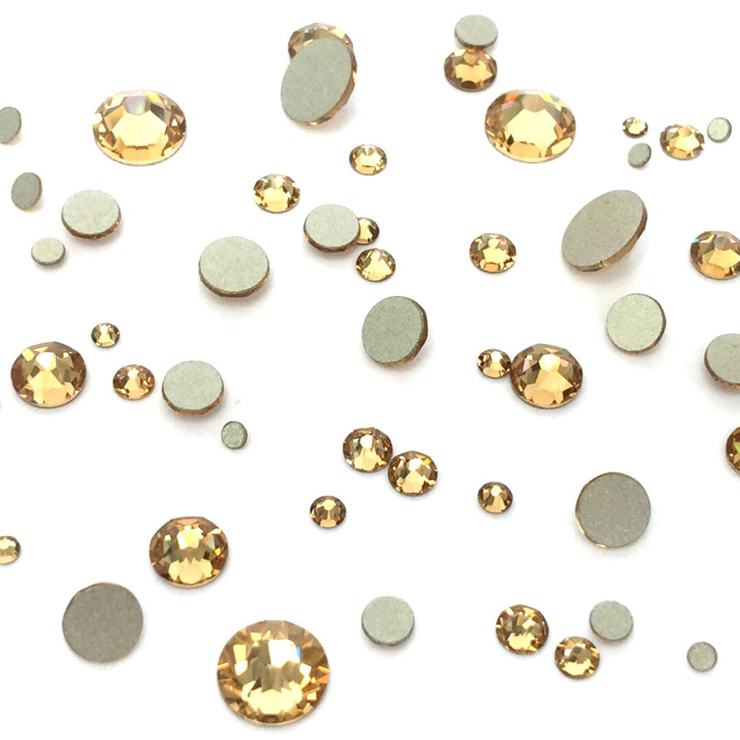144 Pcs - Light Colorado Topaz (246) Swarovski 2058/2088 Crystal Flatback Rhinestones Gold Mixed ...