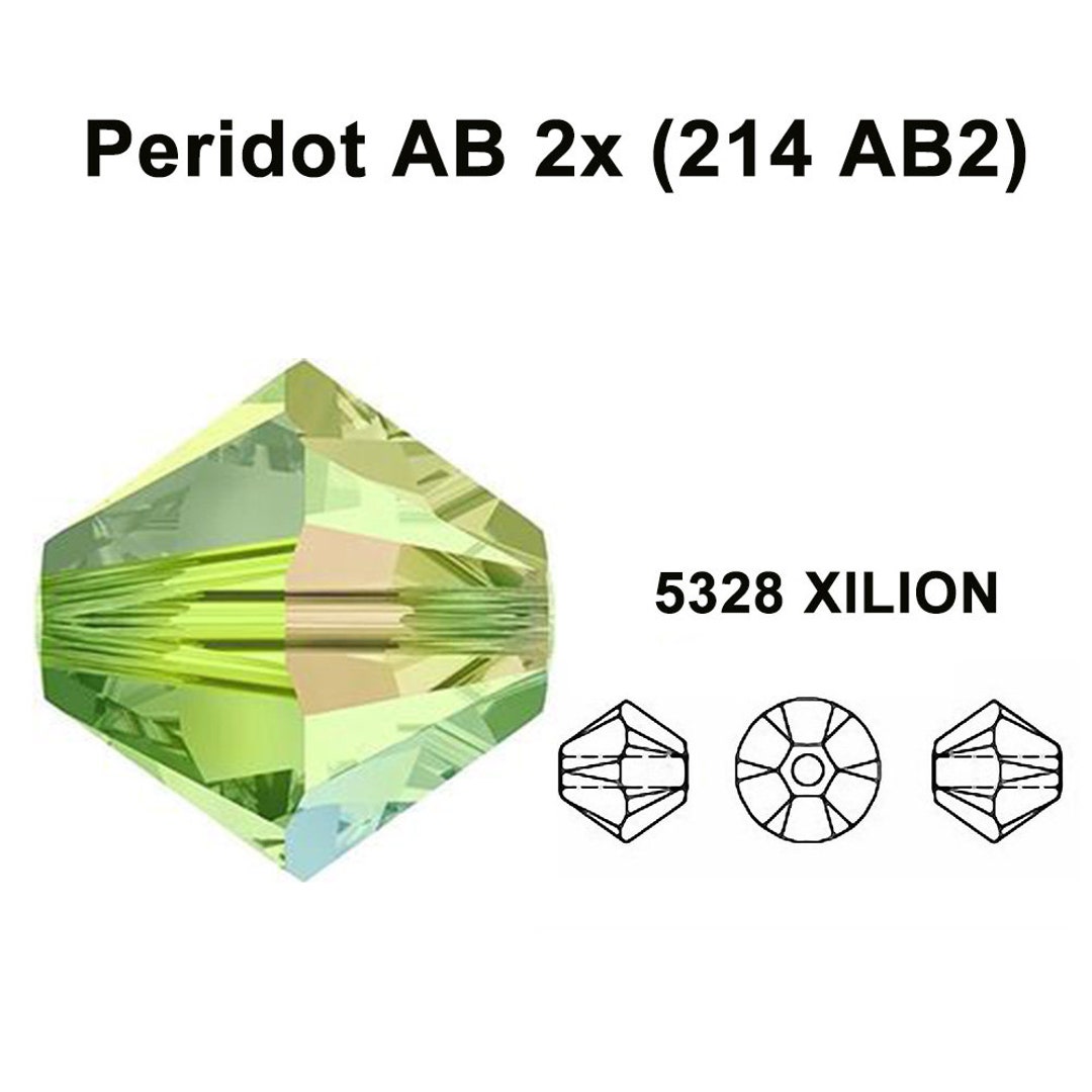 144 Pcs - Peridot AB 2x (214 AB2) Green Genuine Swarovski 5328 XILION ...