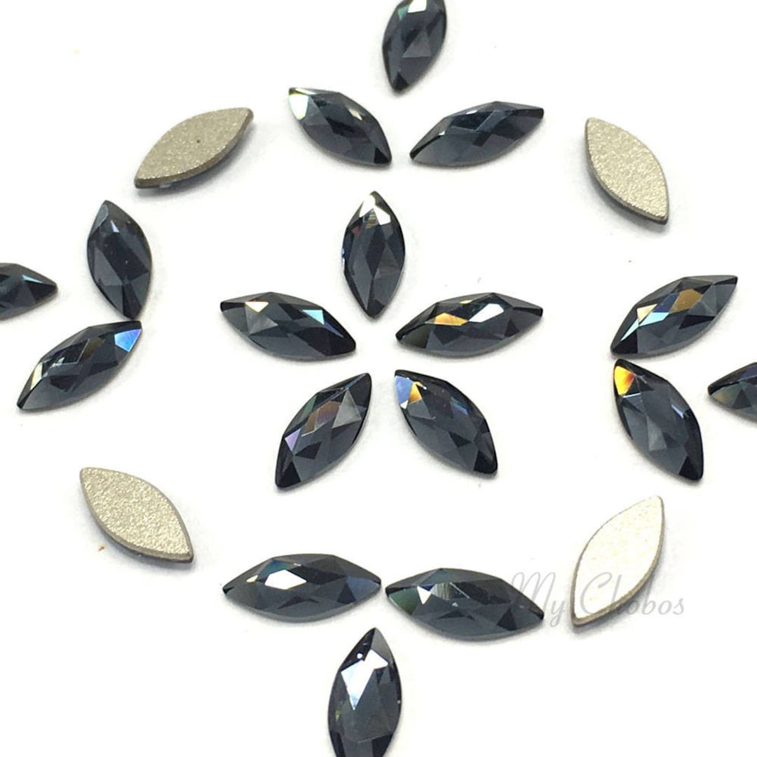 8 Pcs - Swarovski 2201 Marquise Navette Crystal Flatbacks 8x3.5mm Nail Art Black GRAPHITE (253 ...
