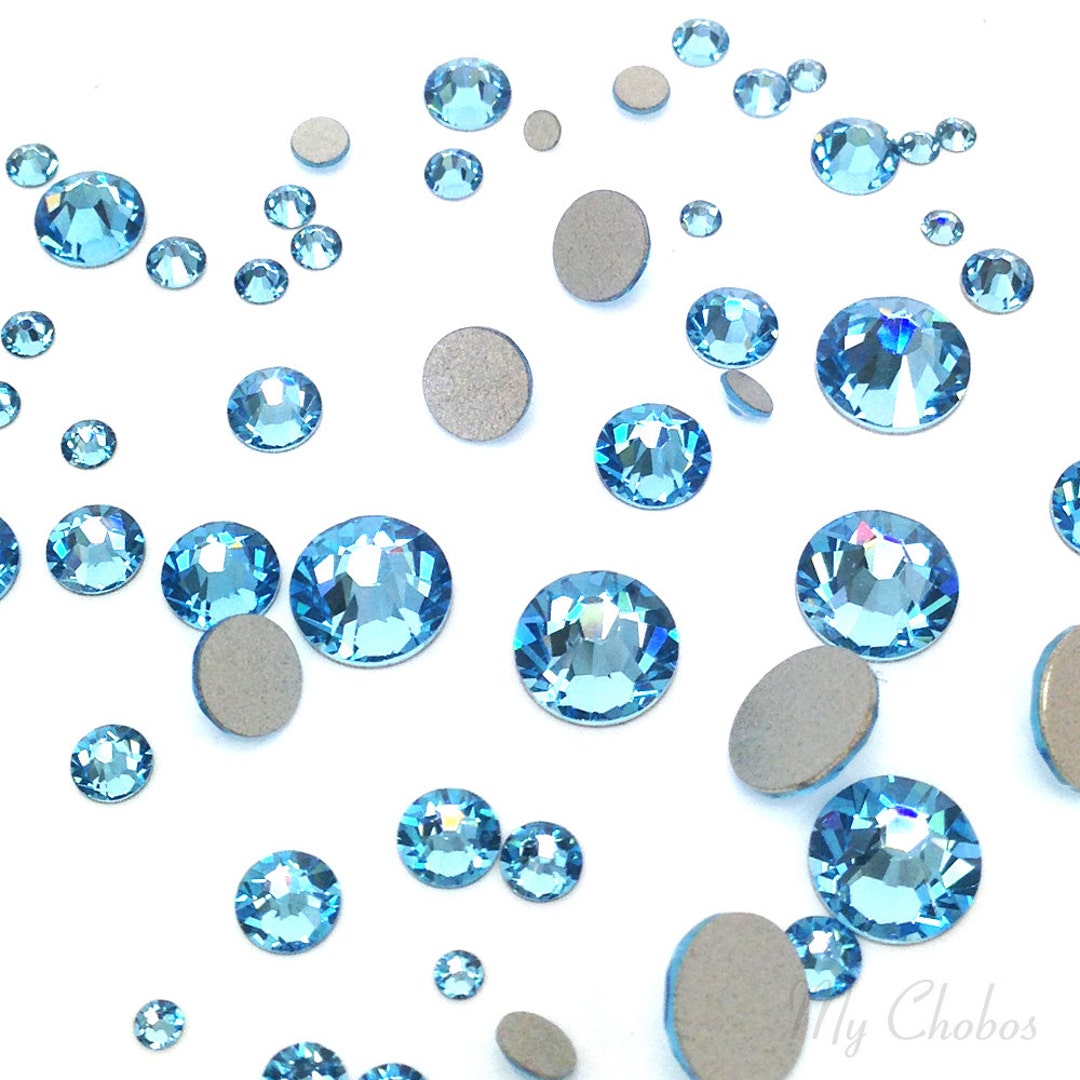 144 Pcs - Aquamarine (202) Swarovski 2058/2088 Crystal Flatbacks Rhinestones Lake Blue Mixed ...
