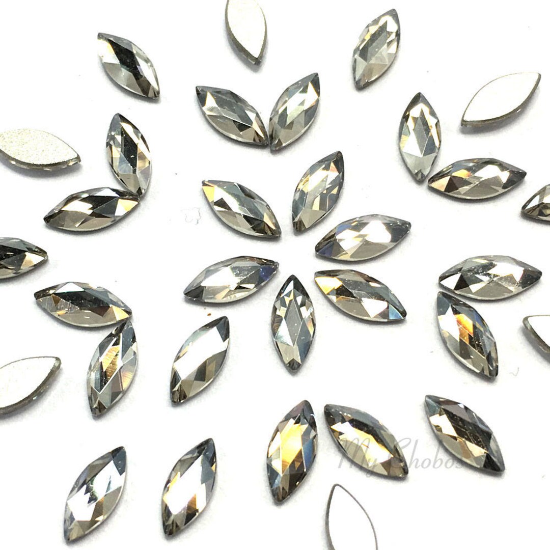 8 Swarovski 2201 Marquise Navette Crystal Flatback 8x3.5mm Nail Art CRYSTAL SILVER SHADE free ...