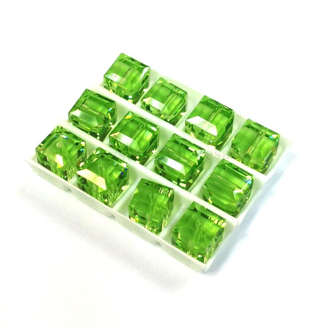 6 Pcs - Peridot (214) Green Swarovski 5601 Cube Crystal Beads 8mm ...
