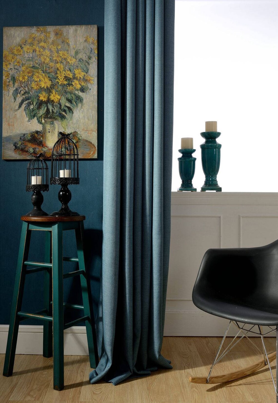 A Pair of Blue Color Custom Curtain Panels. Triple Woven - Etsy